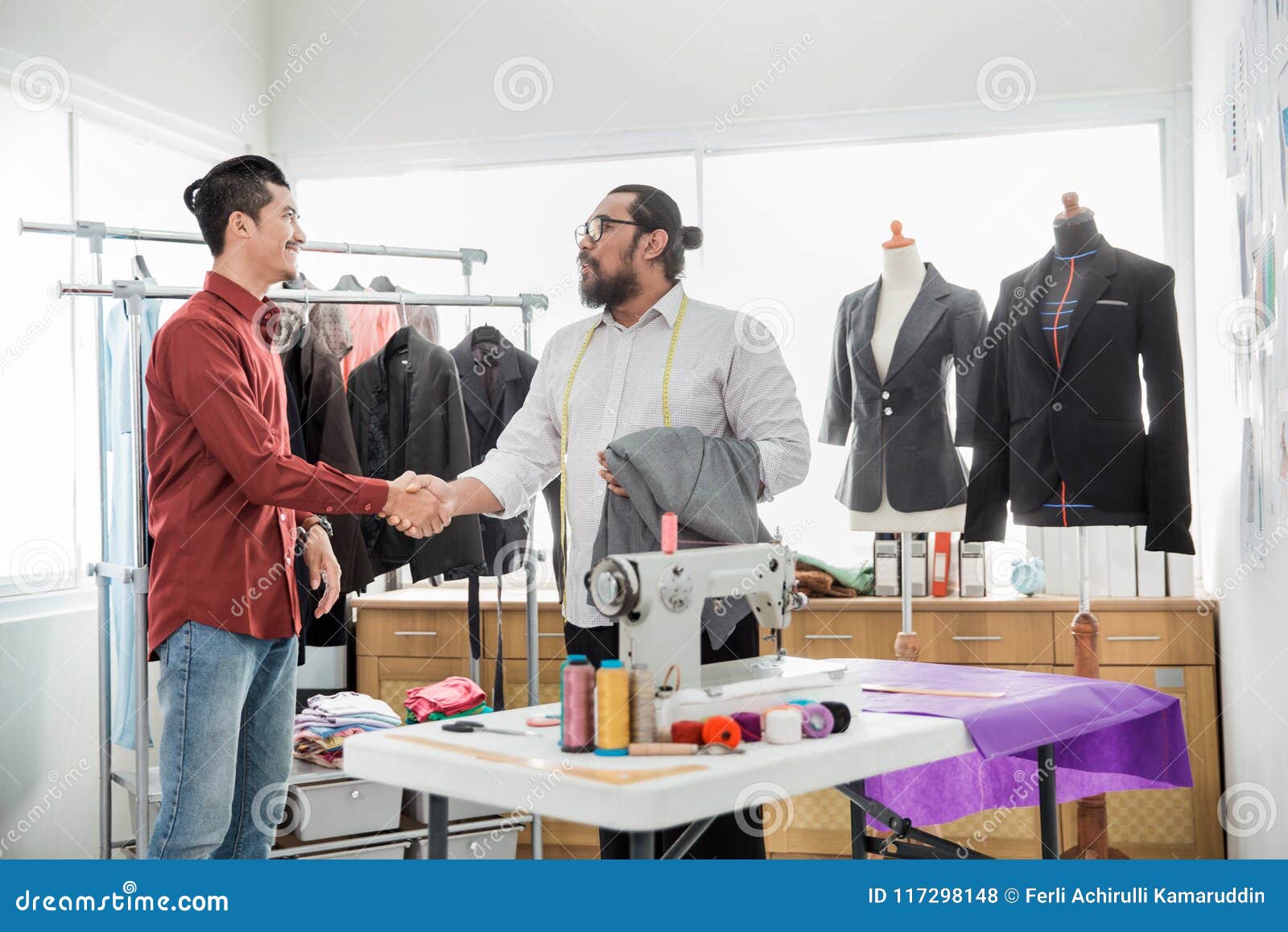 Tailor with His Customer Talking Stock Photo - Image of attractive ...
