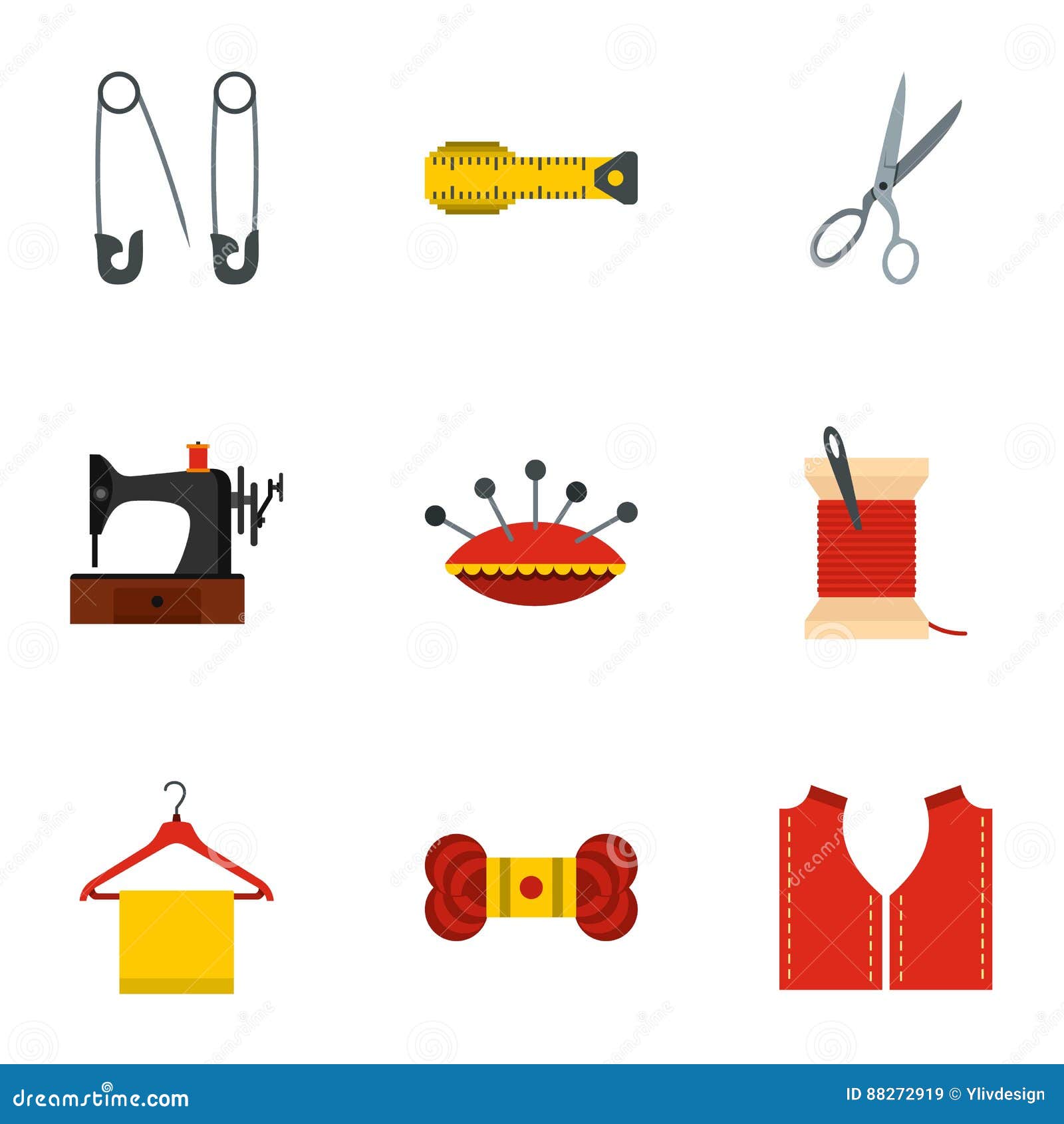 Tailor Icons Set, Flat Style Stock Vector - Illustration of needlecraft ...