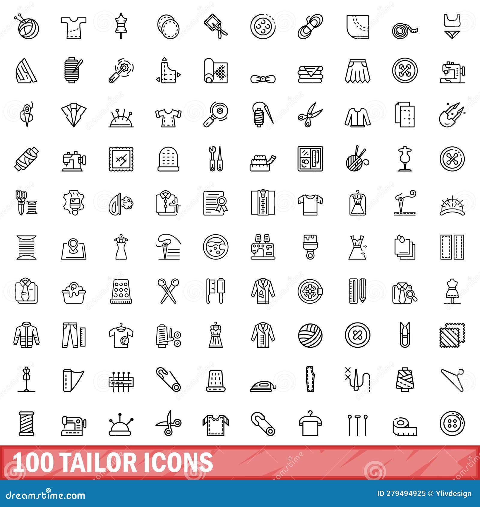100 Tailor Icons Set, Outline Style Stock Illustration - Illustration ...