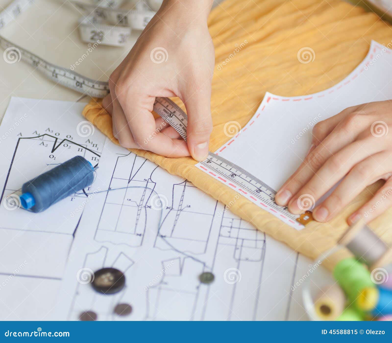 A Tailor is Laying Out a Dress/Sewing Layout Stock Image - Image of ...