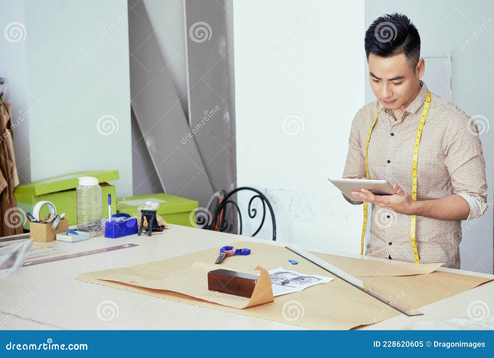 Tailor Making Paper Pattern Stock Image - Image of equipment ...