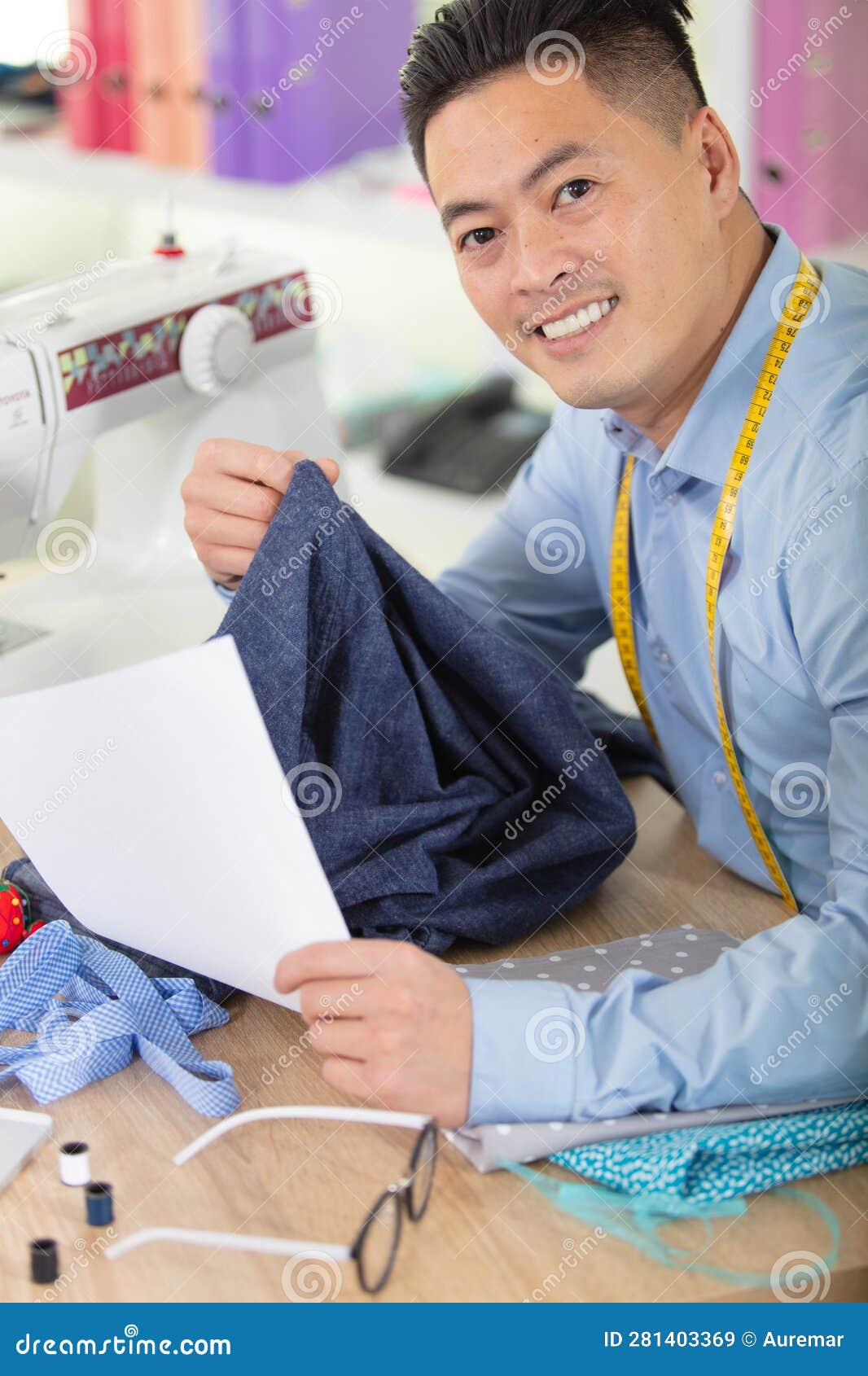 Tailor man checking paper stock image. Image of measure - 281403369