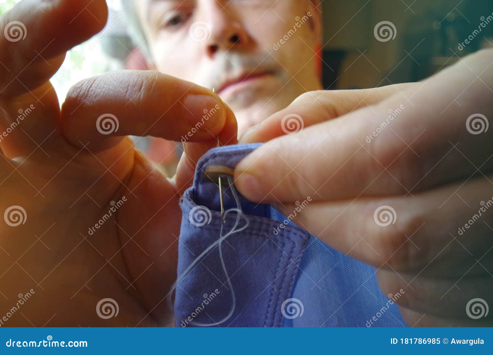 Tailor Man with Needle and Thread in the Hands Stock Image - Image of ...