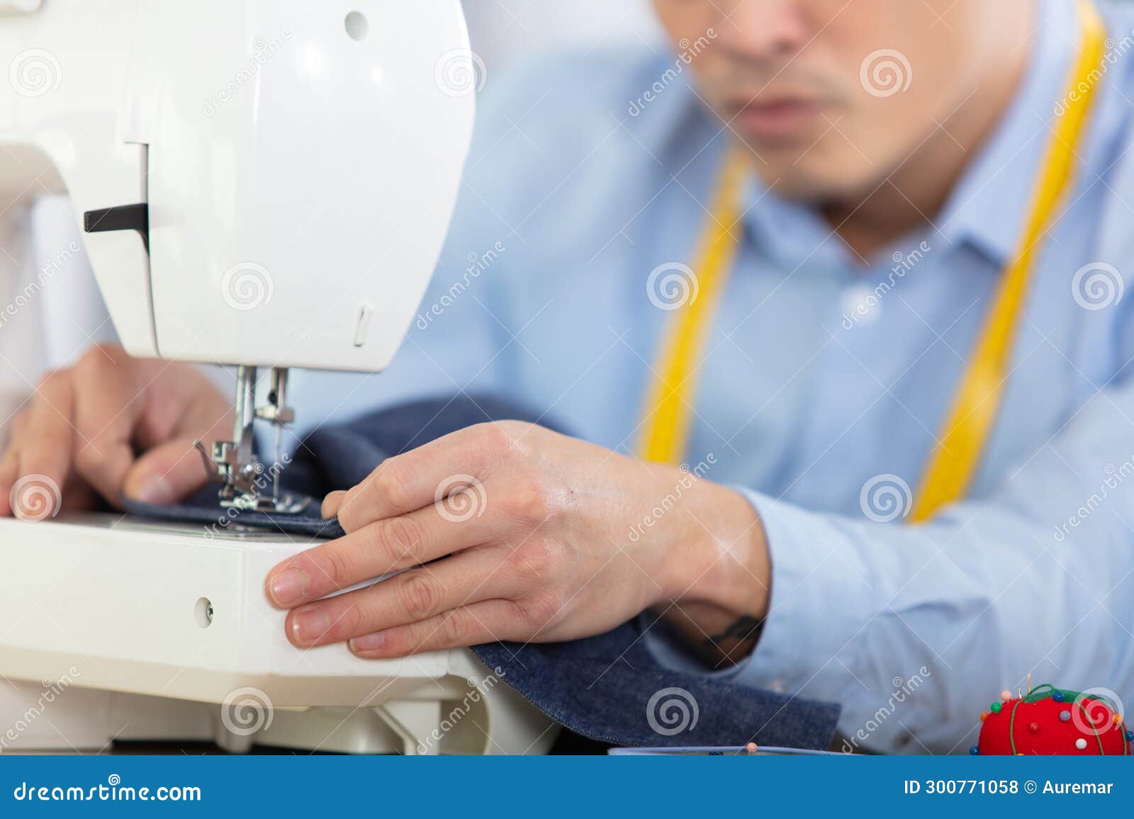 Tailor Man Using Sewing Machine Stock Photo - Image of machine, close ...