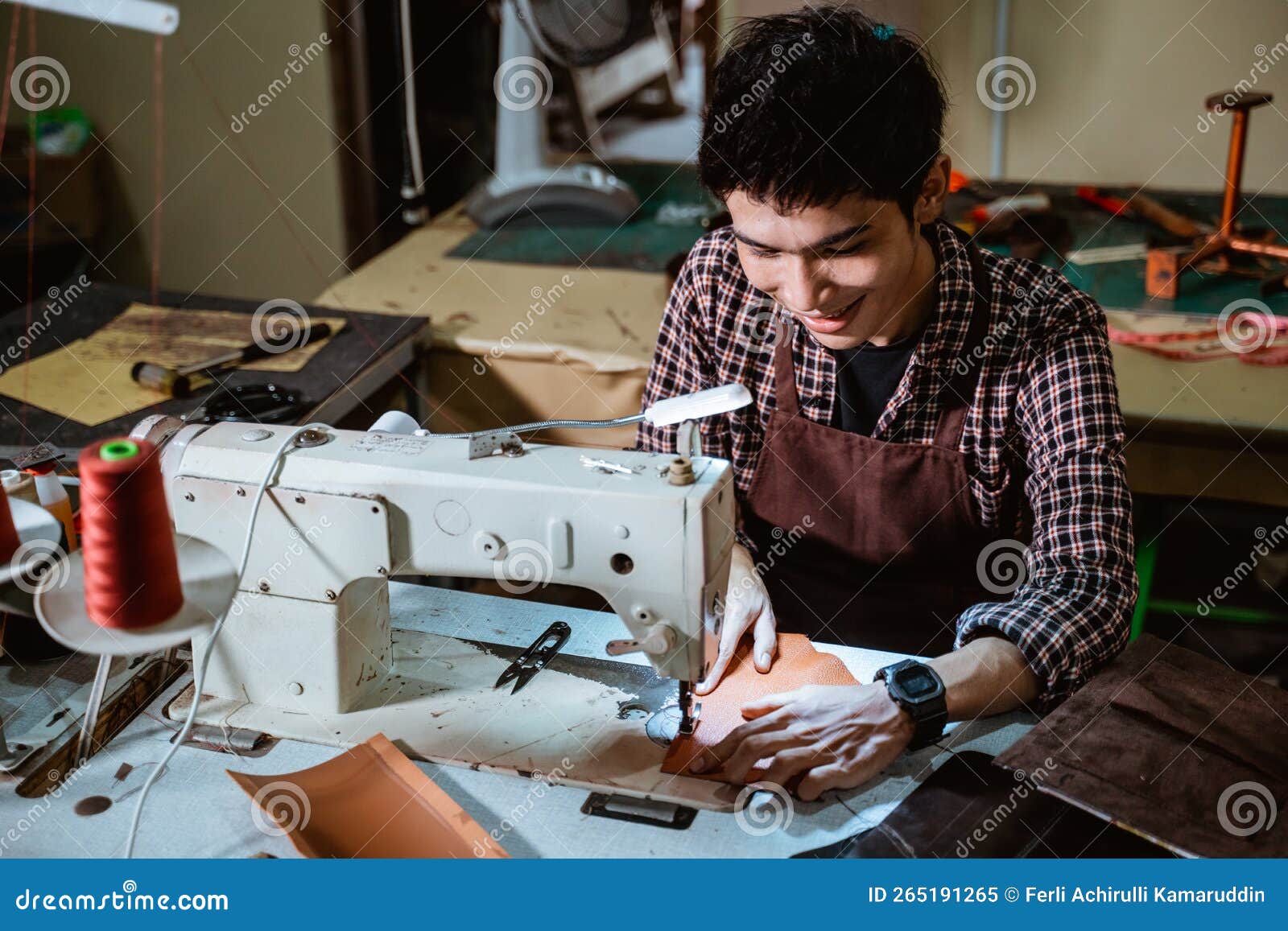 Tailor Man Using Sewing Machine with Table Lamp Stock Image - Image of needle, shirt: 265191265