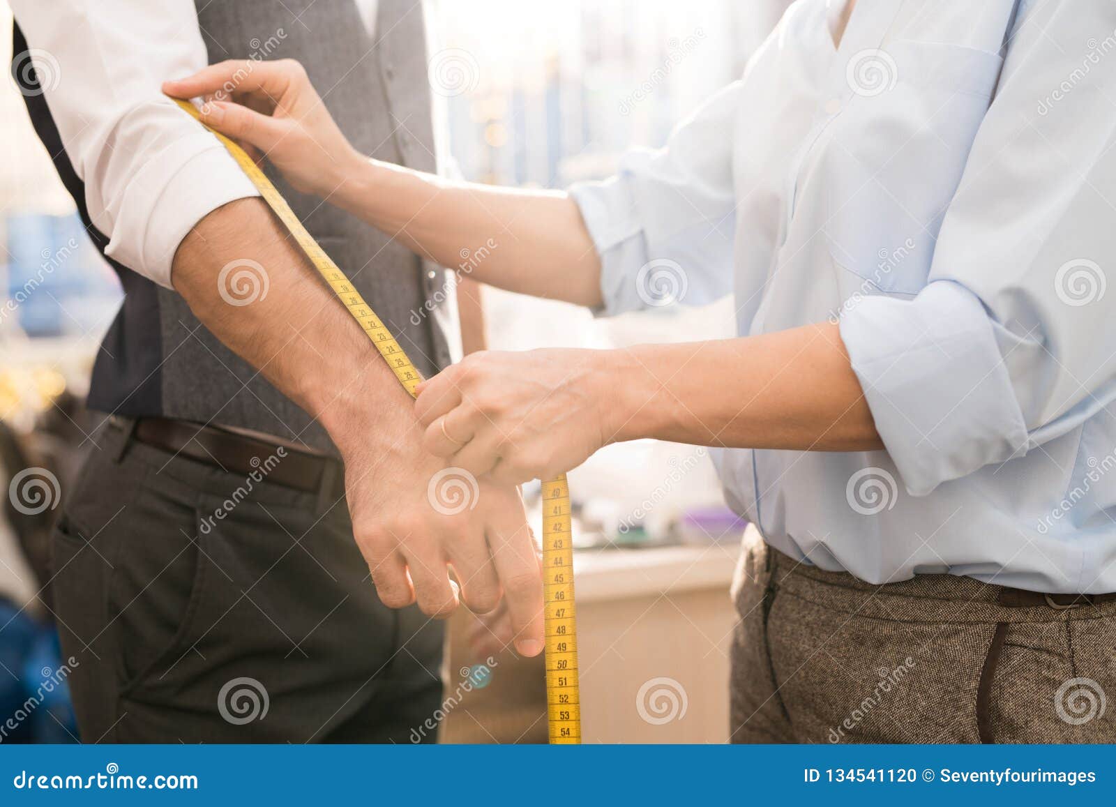 Tailor Measuring Client Close Up Stock Photo - Image of businessman ...