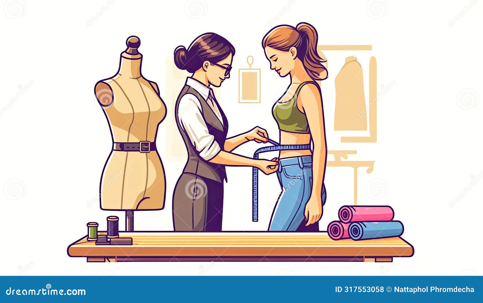 Tailor Measuring Client for Custom Garment Fit Stock Illustration ...