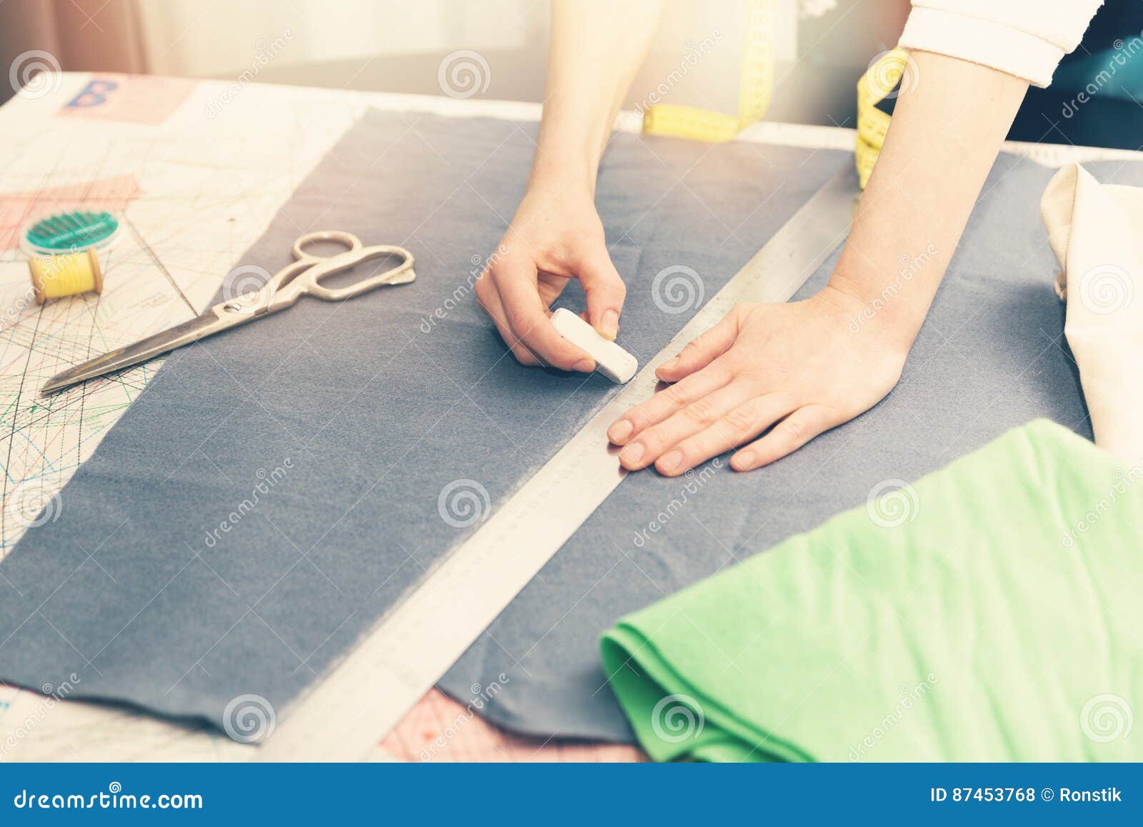 Tailor Occupation - Marking Fabric with Chalk Stock Photo - Image of ...