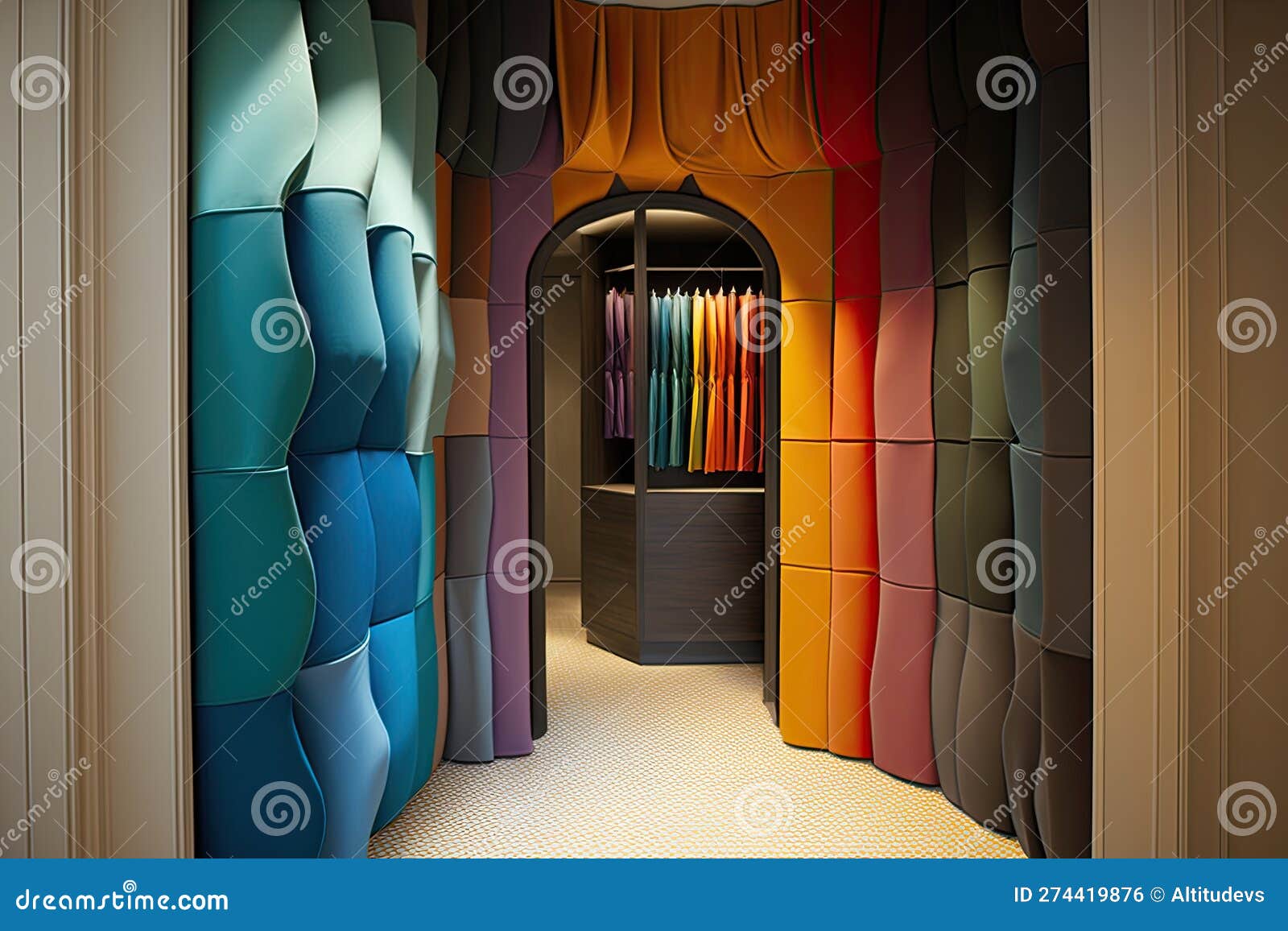 Tailor S Fitting Room with Rows of Colorful and Unique Fabric Samples ...