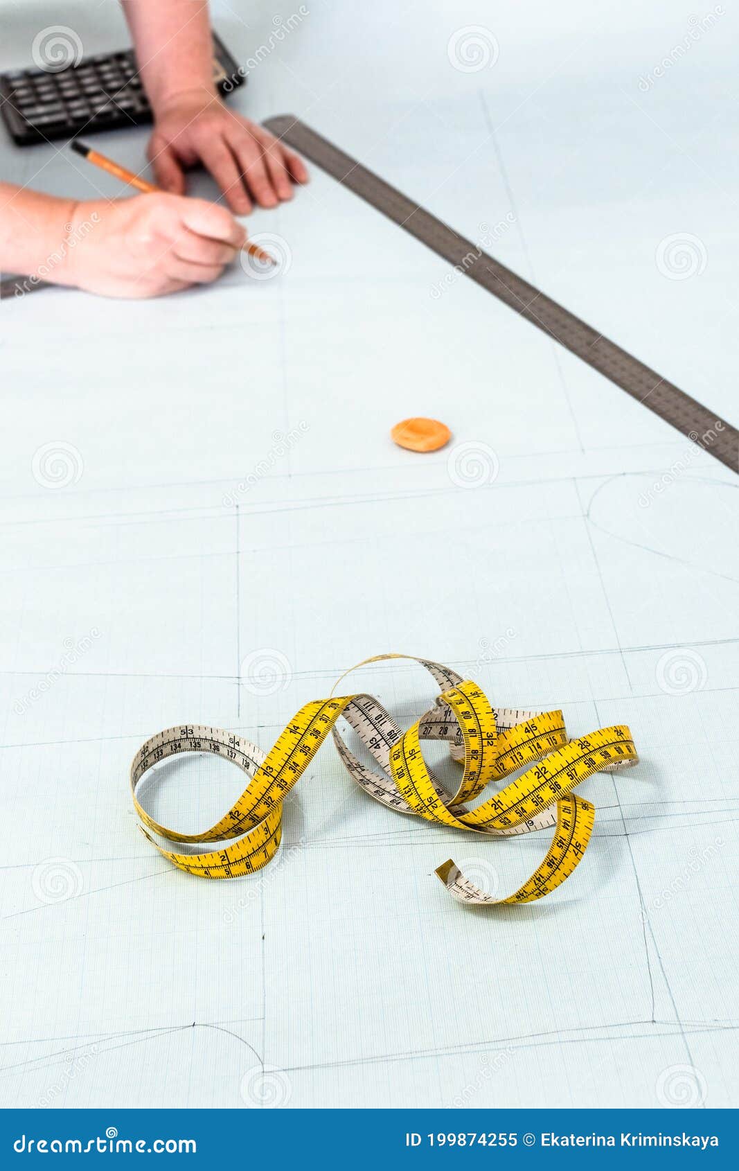 Tailor`s Measure Tape on Pattern Layout of Dress Stock Image - Image of ...