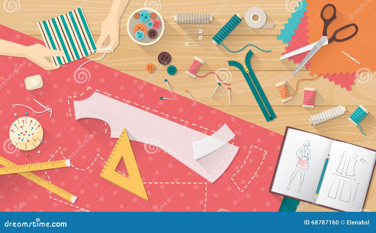 Tailor s table stock vector. Illustration of handmade - 68787160