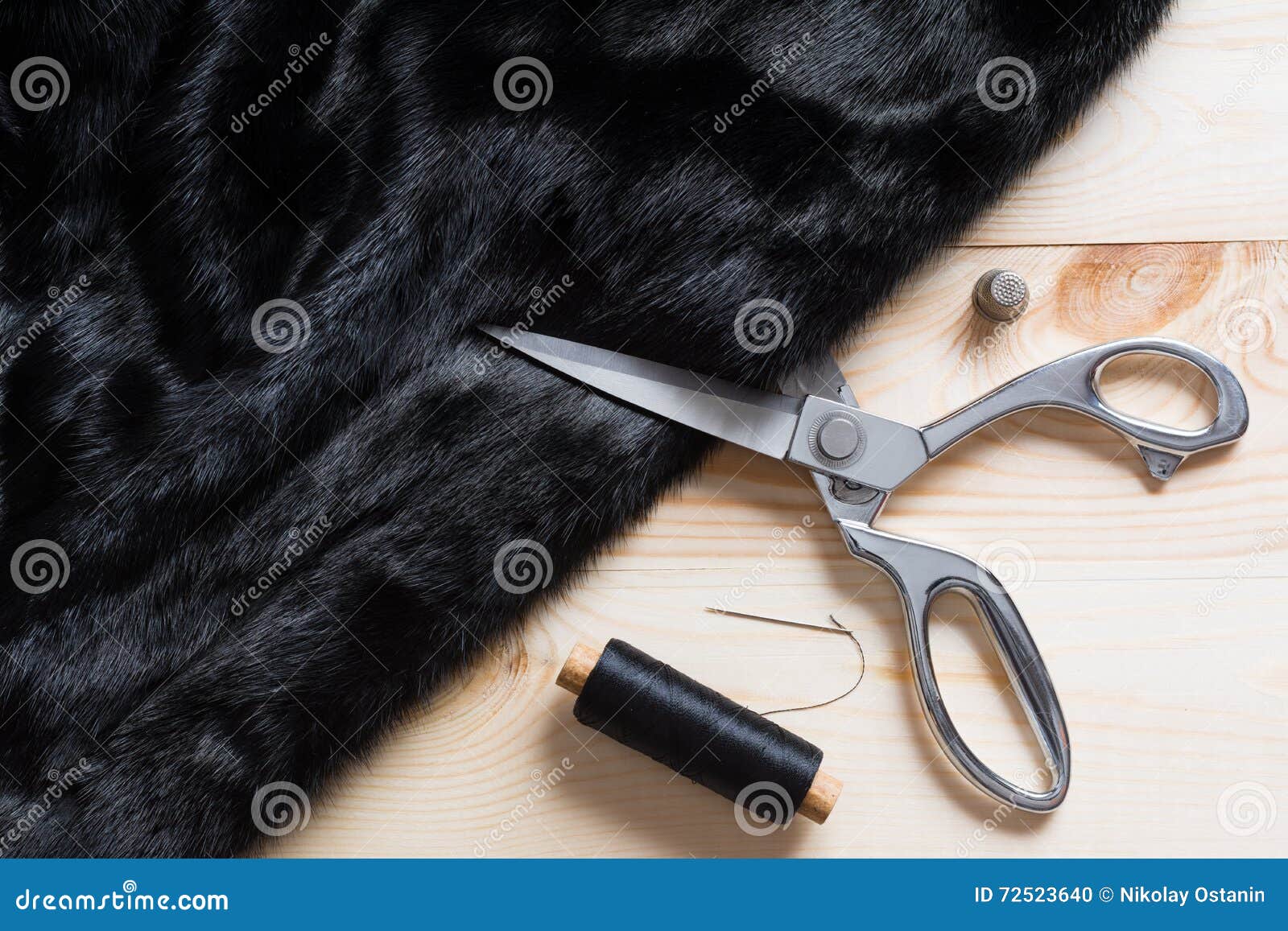 Tailor Scissors Cutting Black Fur Close Up Stock Photo - Image of ...