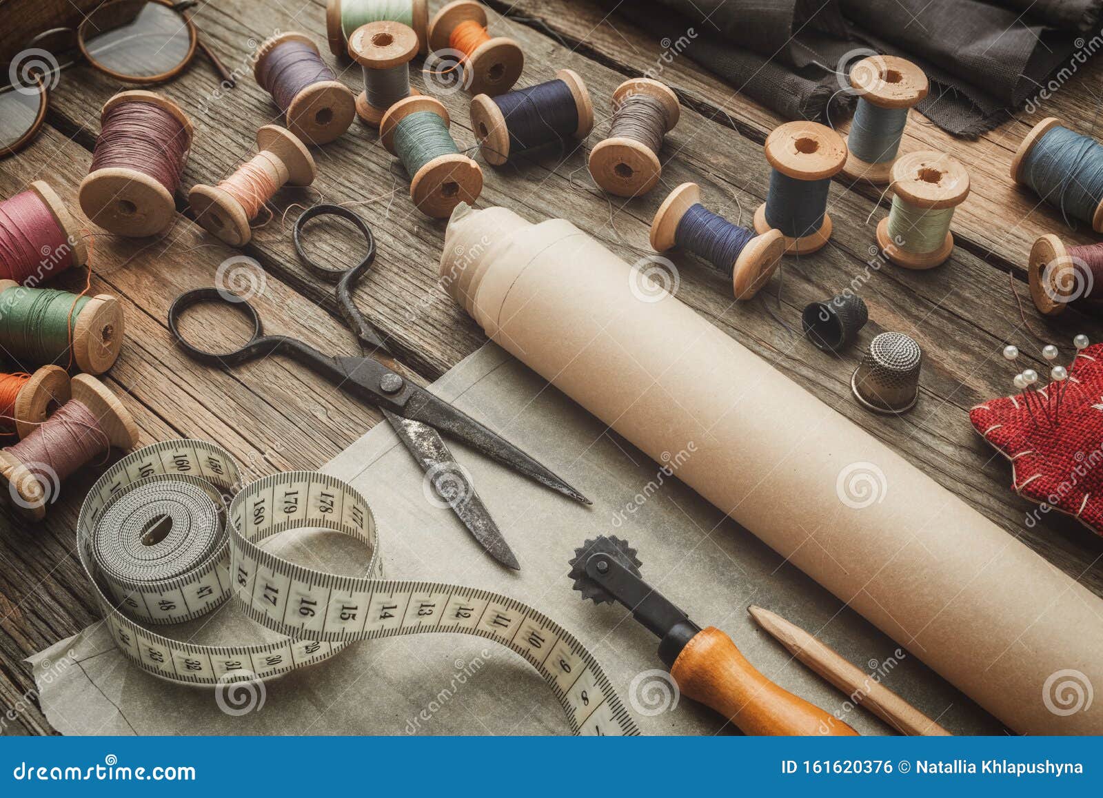 Tailor Scissors, Measuring Tape, Thimbles, Spools of Thread, Patterns ...