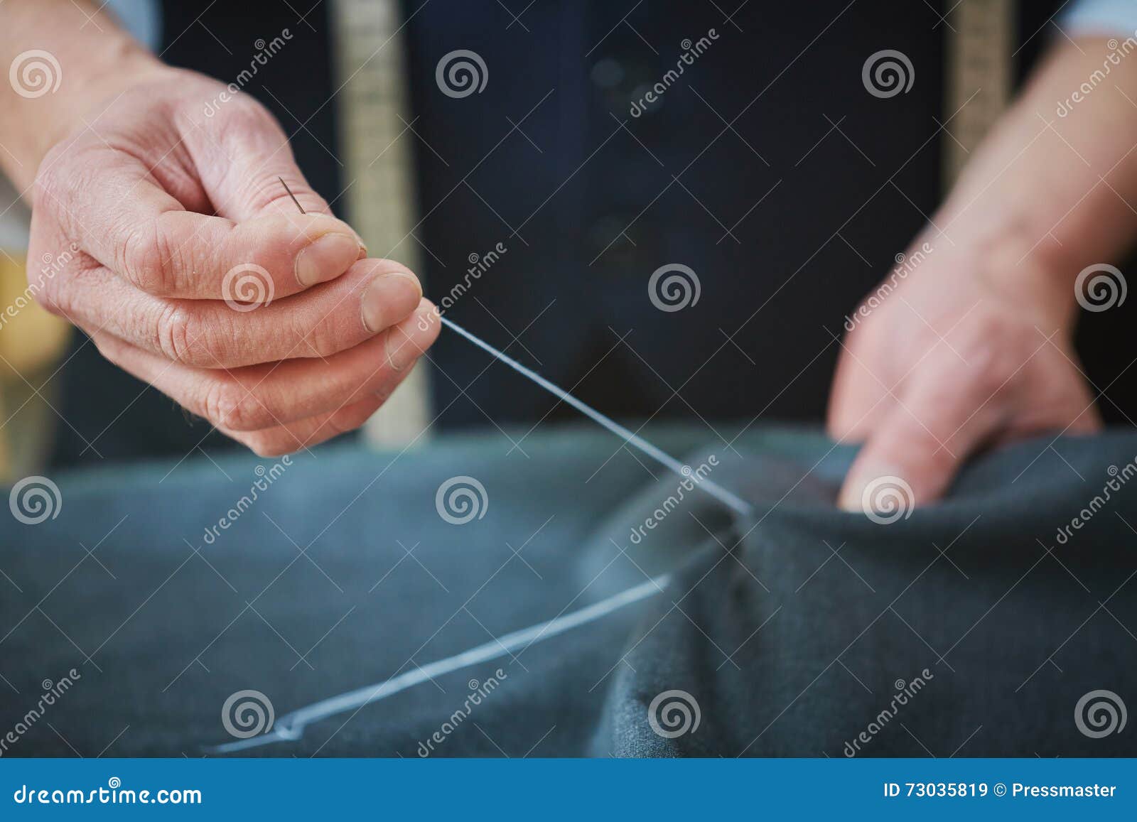 Tailor sewing stock image. Image of hand, sewing, closeup - 73035819