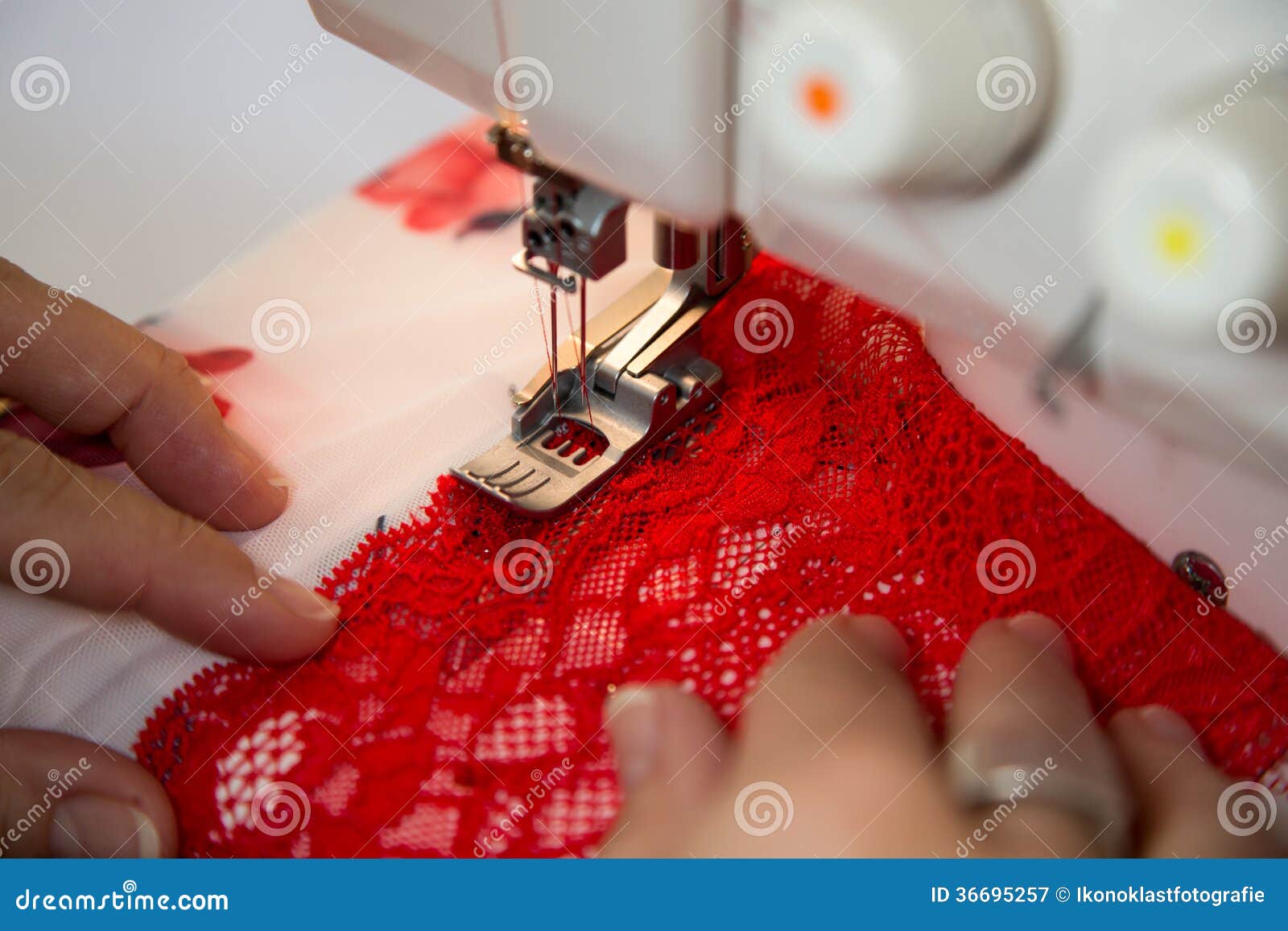 Tailor at Sewing Machine Tailoring Lingerie or a Bra Stock Image ...