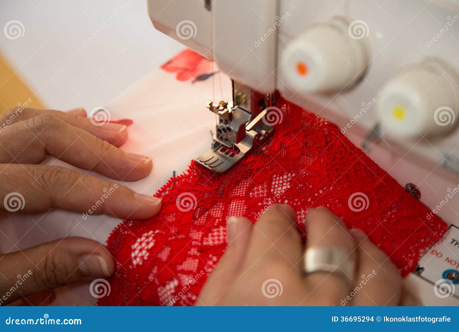 Tailor at Sewing Machine Tailoring Lingerie or a Bra Stock Photo ...