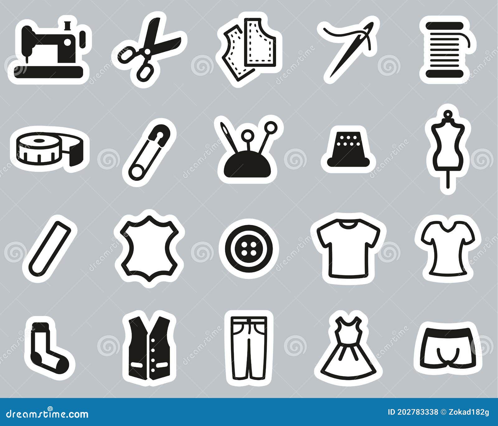 Tailor Shop Icons Black & White Sticker Set Big Stock Vector ...