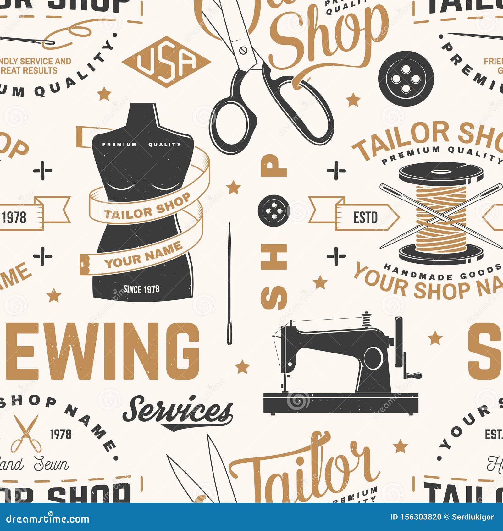 Tailor Shop Seamless Pattern Or Background Vector Concept For Sewing