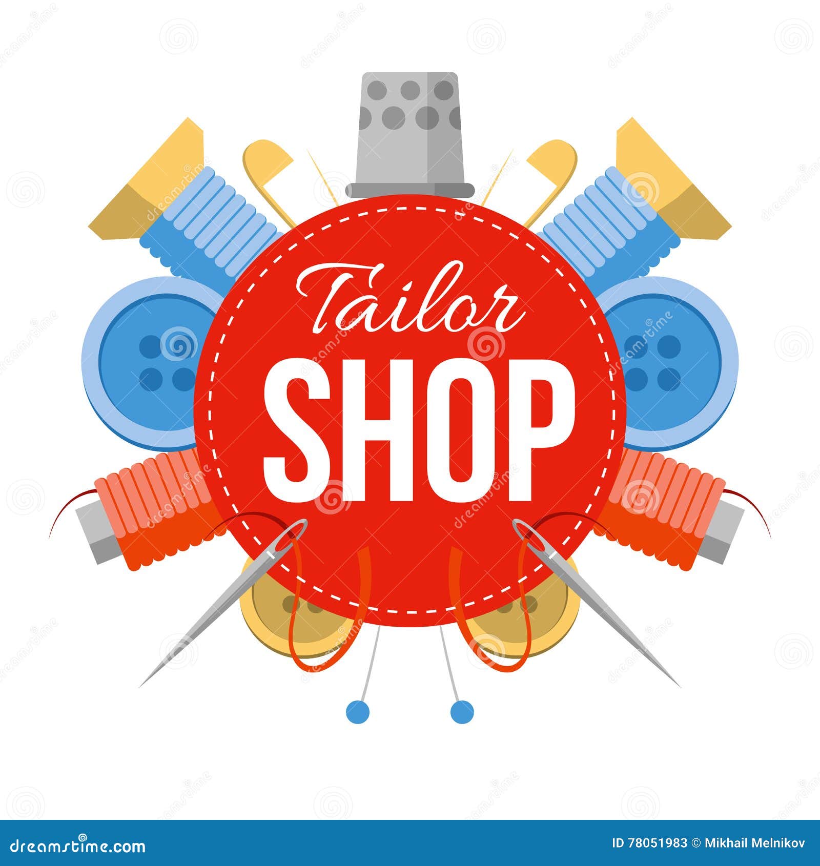 Tailor Shop Sign with Sewing Stuff Stock Vector - Illustration of icon ...