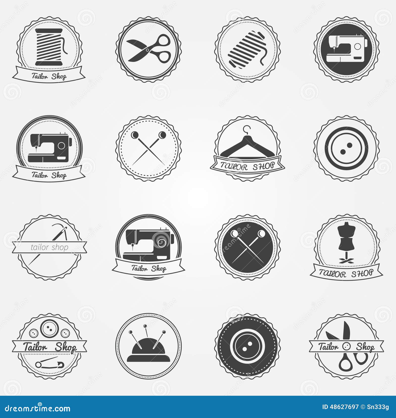 Tailor Shop Vector Elements and Badges Stock Vector - Illustration of ...