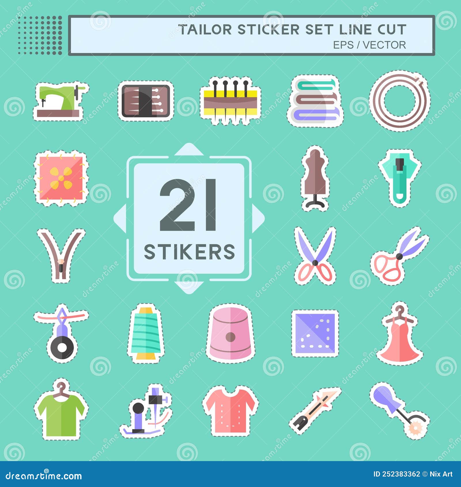 Tailor Sticker Line Cut Set. Suitable for Tailor Symbol. Simple Design ...