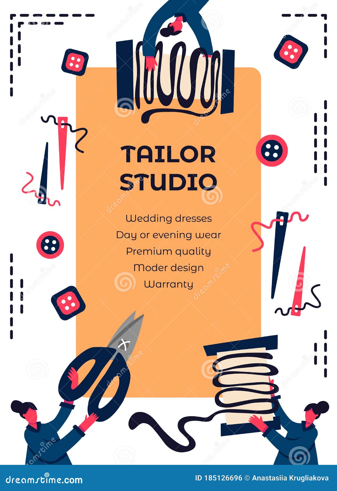 Tailor Studio Promo Poster Template with Flat Tiny People Stock Vector ...