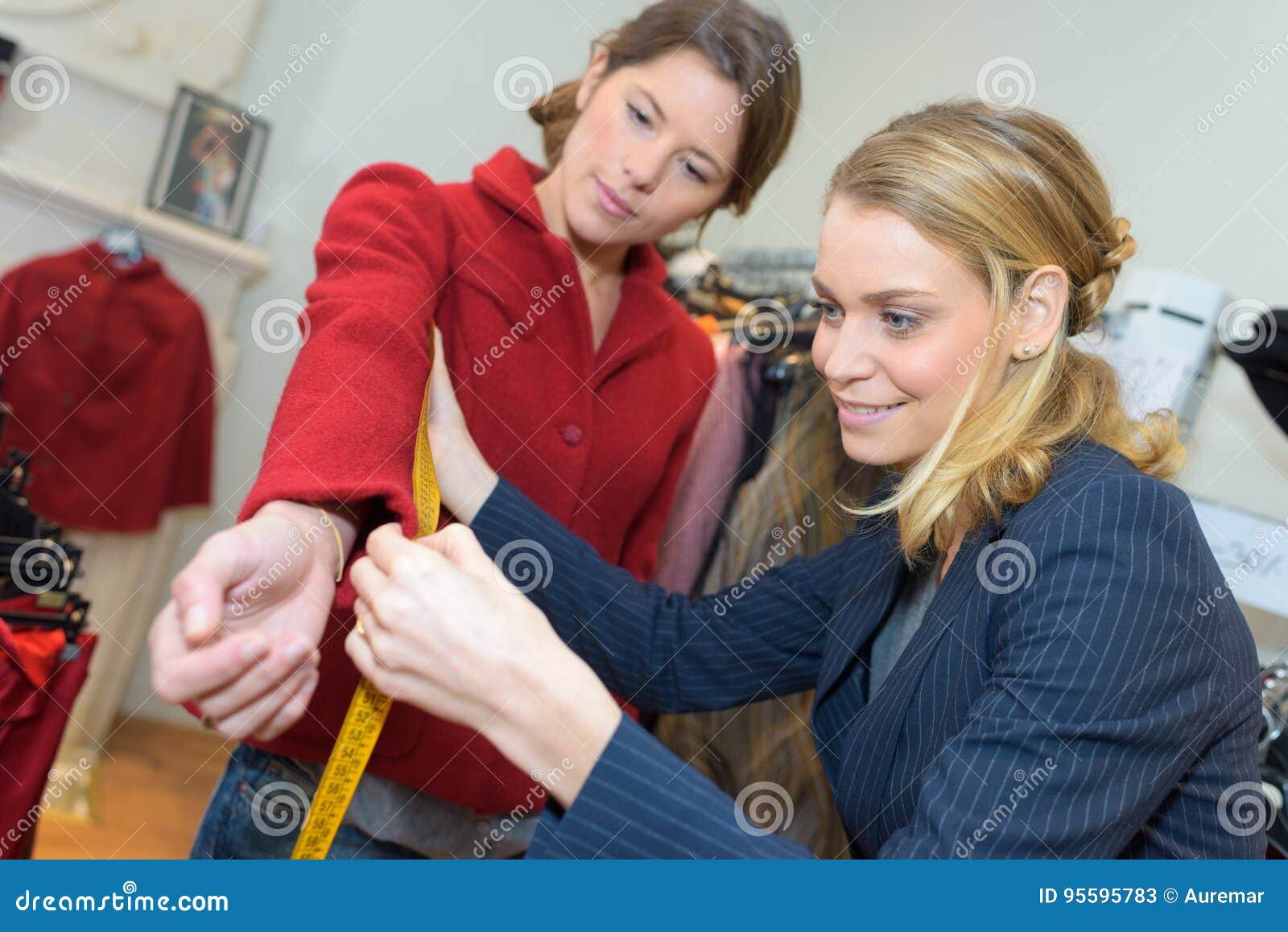 Tailor Taking Arm Measurement Lady Customer Stock Image - Image of ...