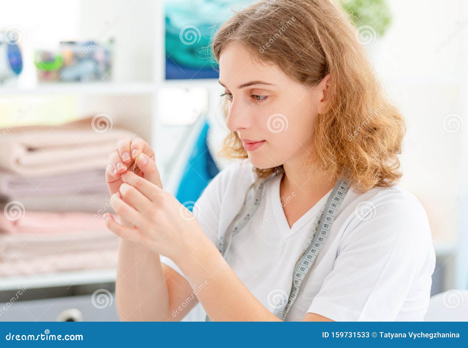 Tailor Threading the Needle Stock Image - Image of needlecraft, atelier ...