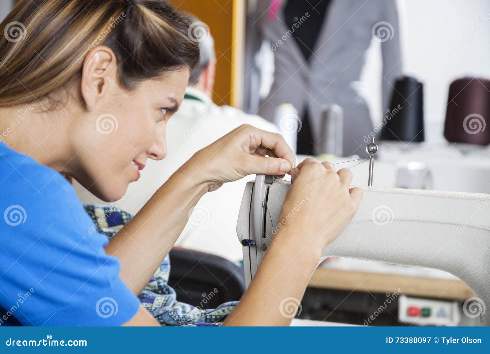 Tailor Threading Needle of Sewing Machine Stock Image - Image of male ...