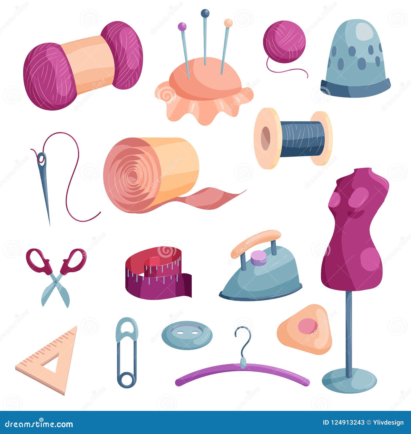 Tailor Tools Icons Set, Cartoon Style Stock Illustration - Illustration ...