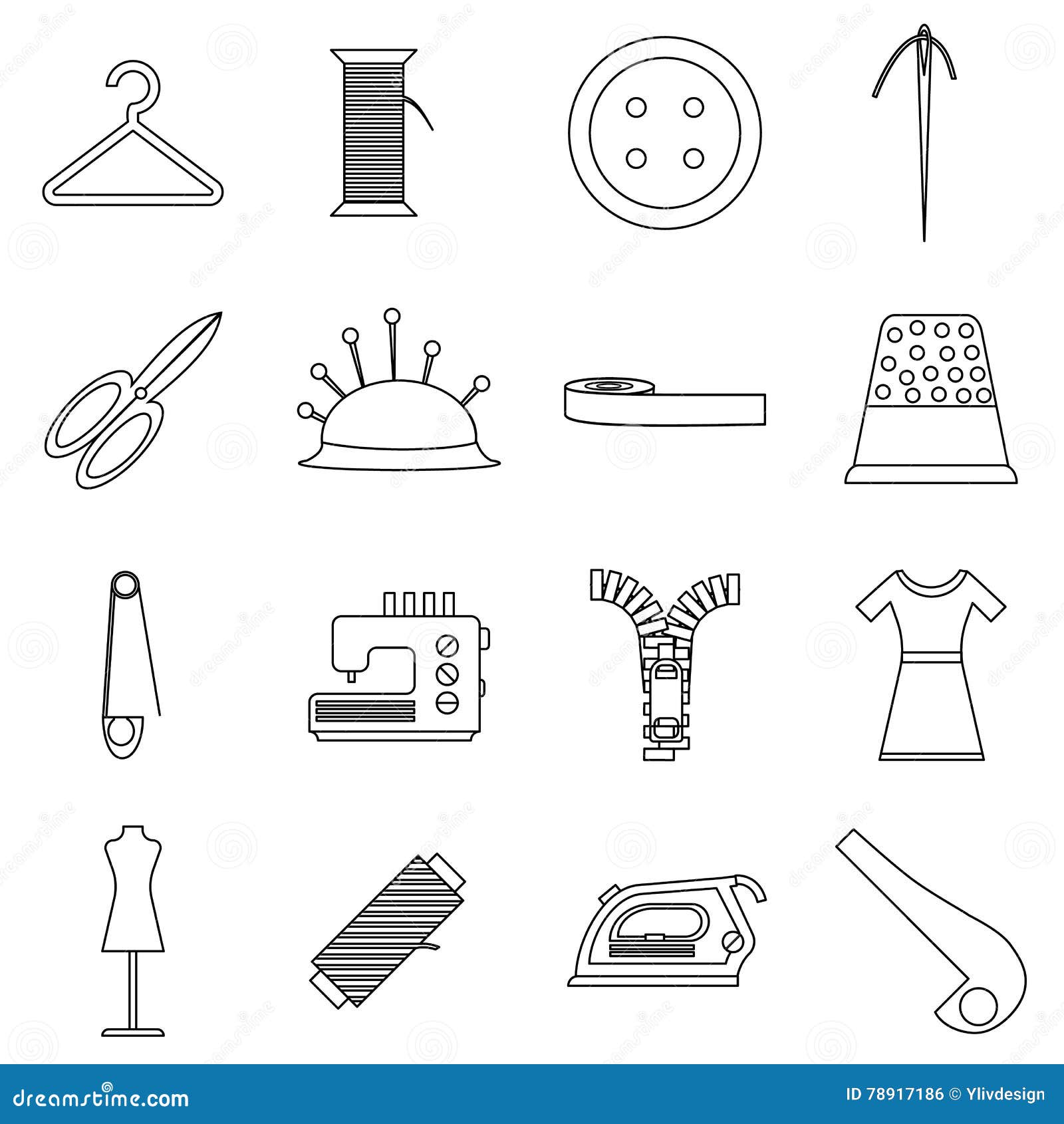 Tailor Tools Icons Set, Outline Style Stock Vector - Illustration of ...