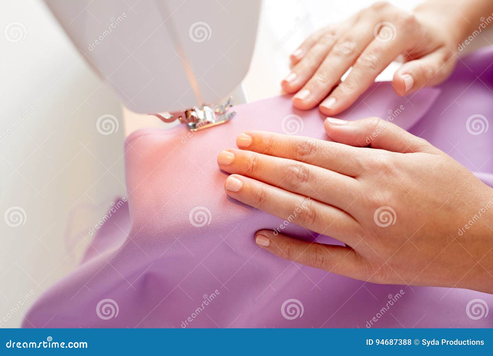Tailor Woman with Sewing Machine Stitching Fabric Stock Photo - Image ...