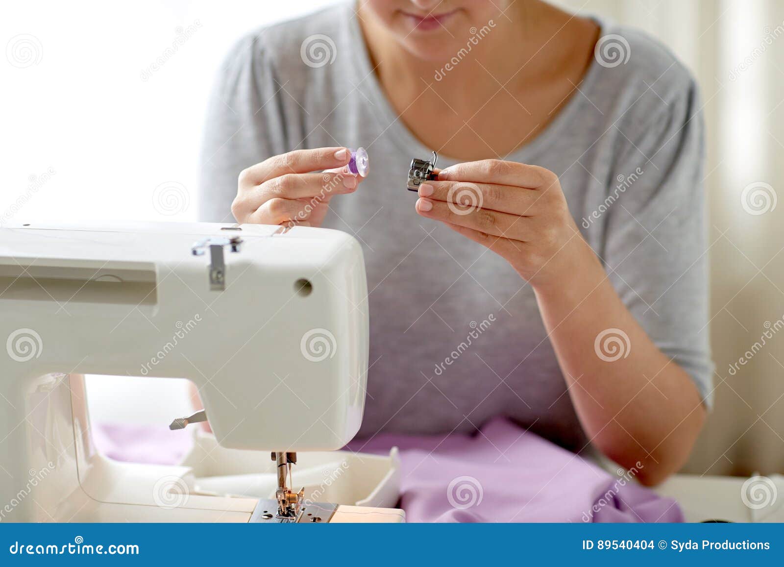 Tailor Woman with Spool of Sewing Machine Stock Photo - Image of ...