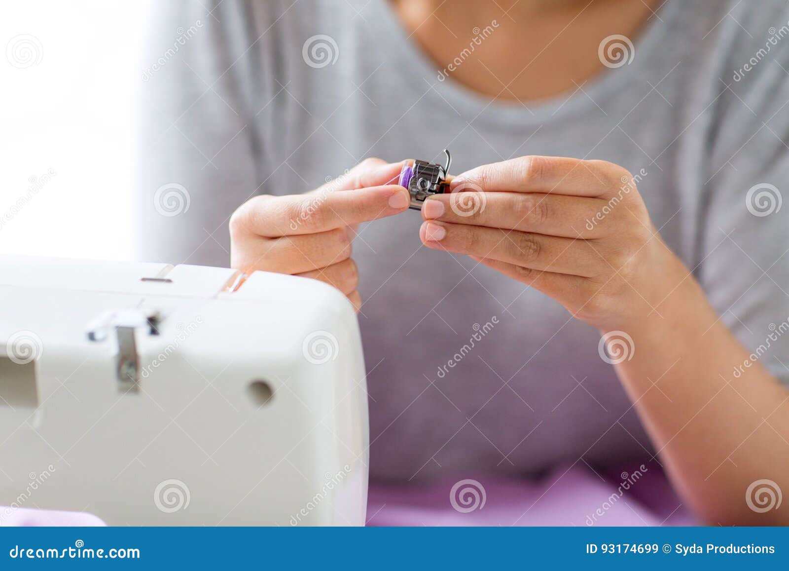 Tailor Woman with Spool of Sewing Machine Stock Image - Image of ...