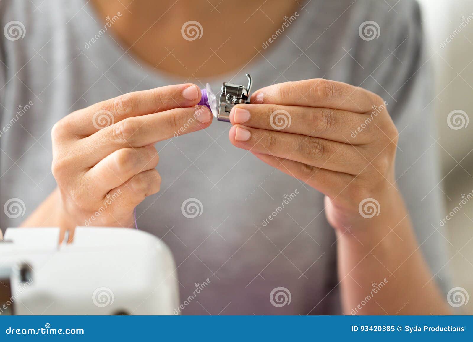 Tailor Woman with Spool of Sewing Machine Stock Image - Image of ...