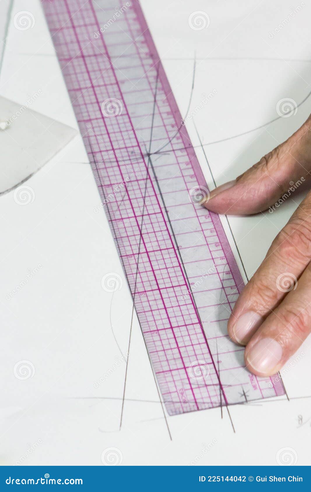 Tailor Working with Paper As a Draft of Design, Close Up Stock Photo ...