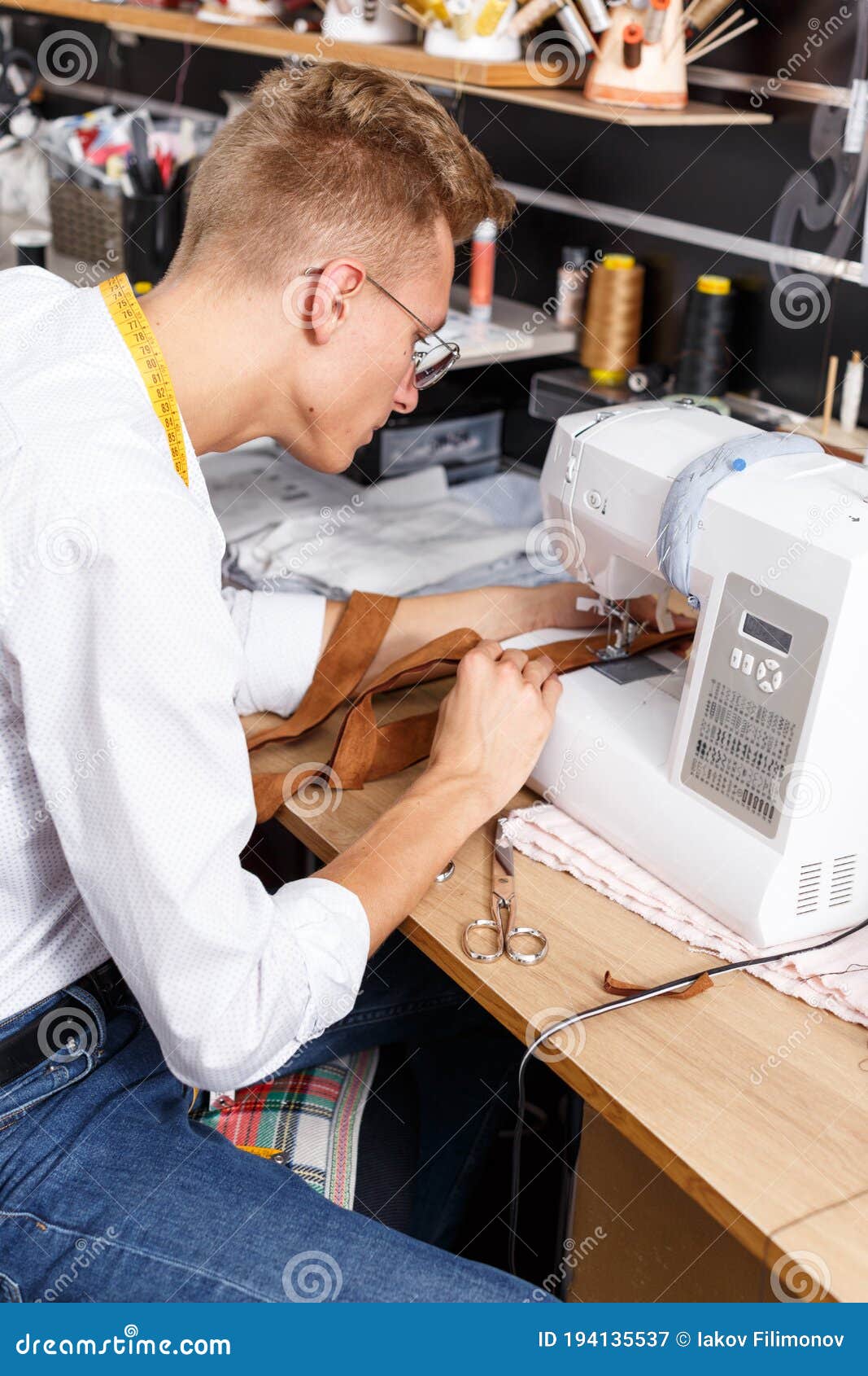 Tailor Working with Sewing Machine at Atelier Stock Image - Image of ...