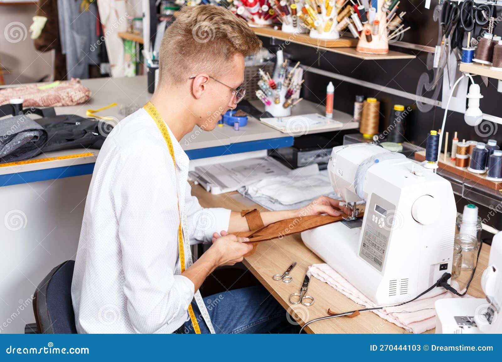 Tailor Working with Sewing Machine Stock Image - Image of pattern ...