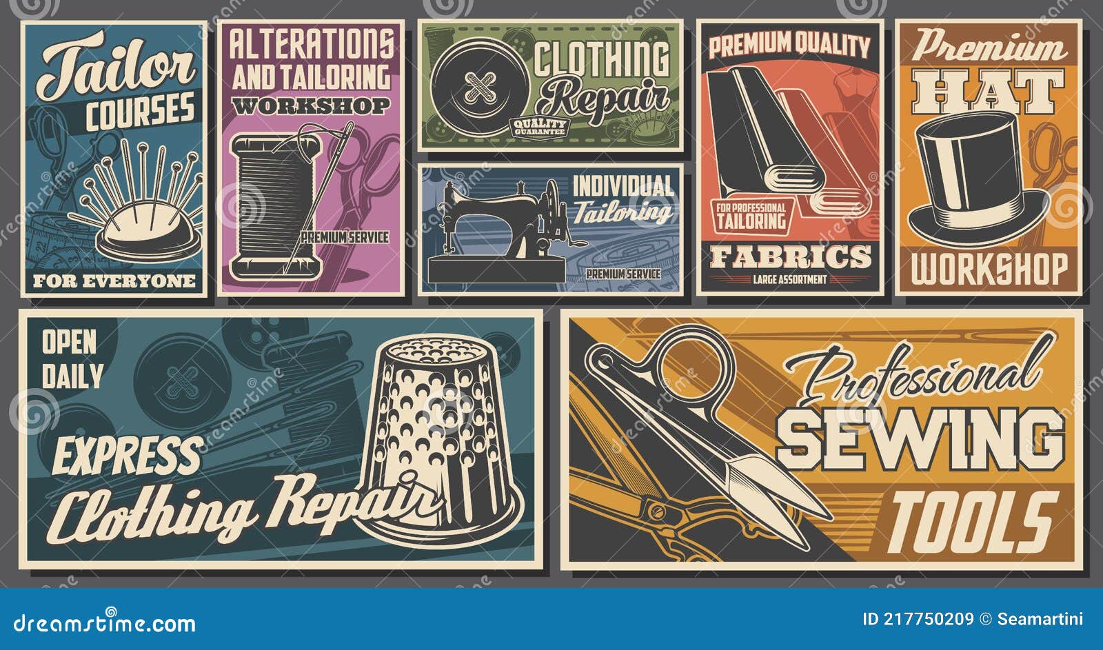 Tailor Workshop, Sewing Services Vector Poster Set Stock Vector ...