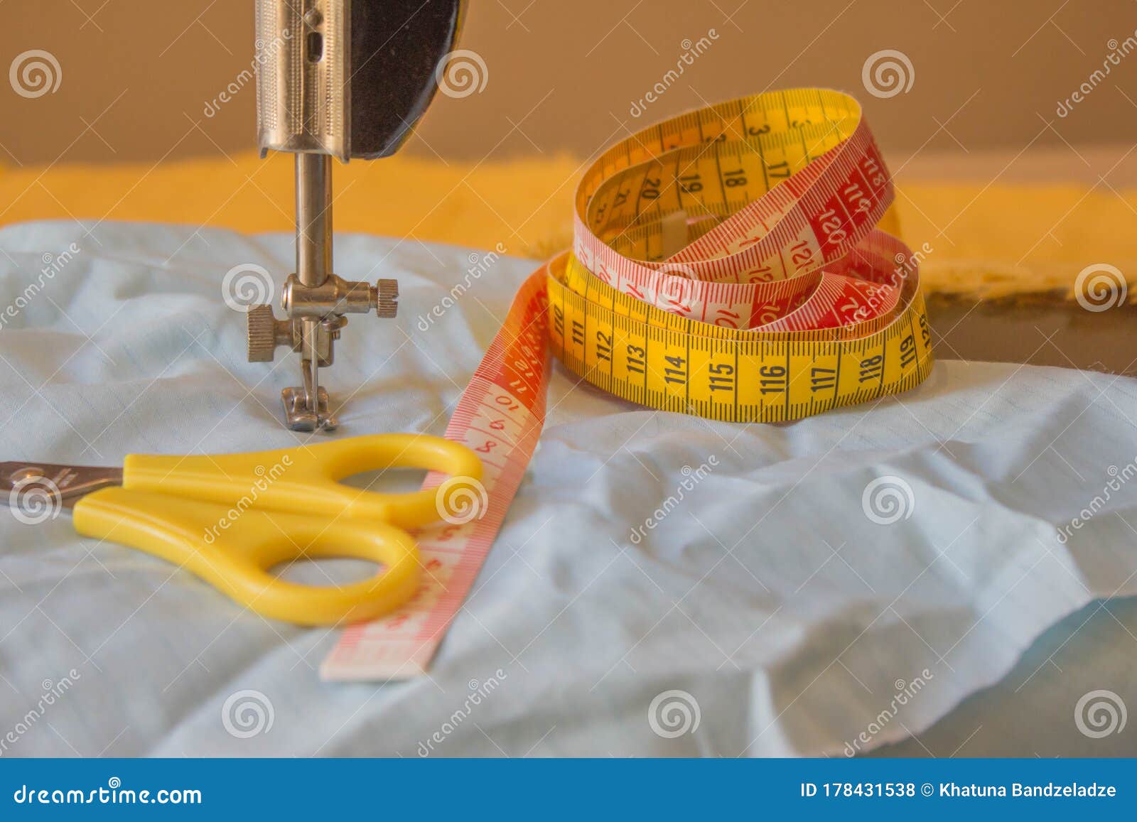 Tailor Workspace with Sewing and Handmade Tools. Instruments Sewing ...