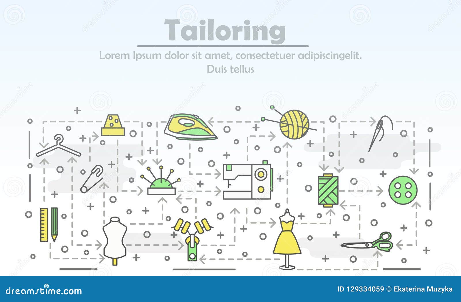 Vector Thin Line Art Tailoring Poster Banner Template Stock Vector ...