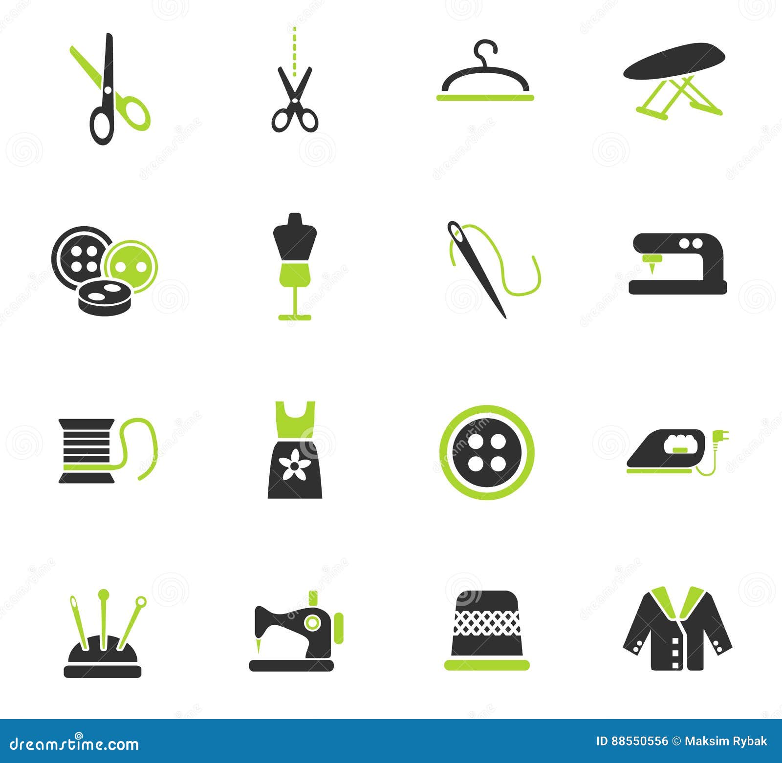 Tailoring icon set stock illustration. Illustration of needle - 88550556