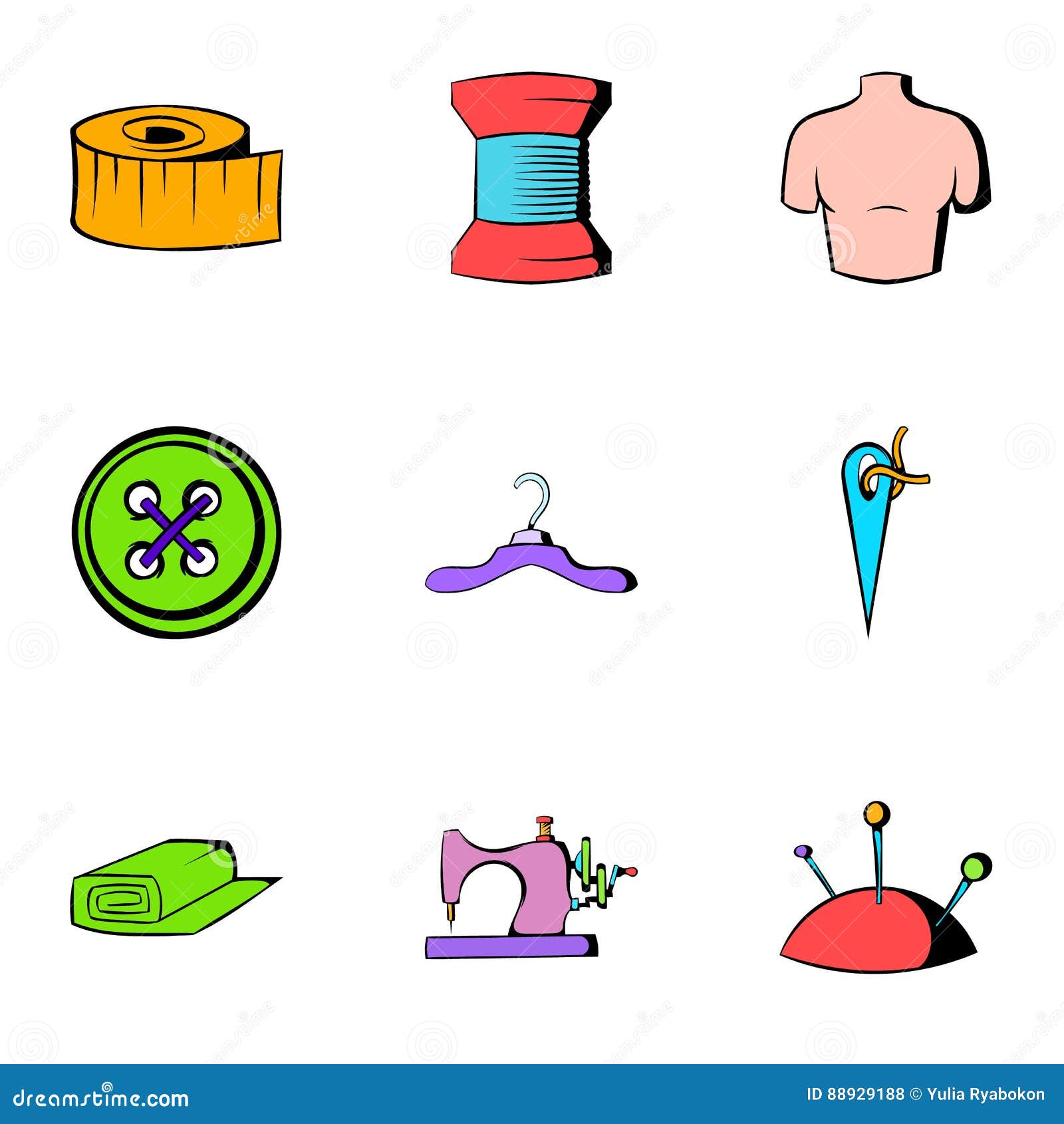 Tailoring Icons Set, Cartoon Style Stock Vector - Illustration of ...