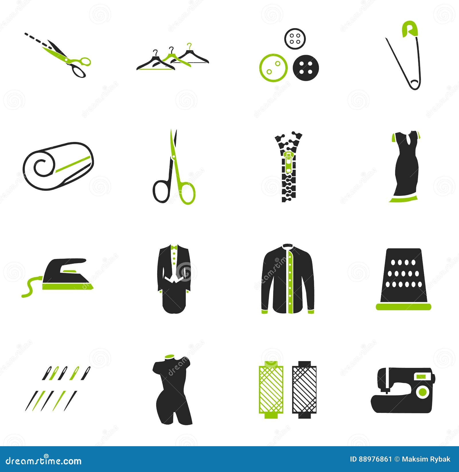 Tailoring icons set stock illustration. Illustration of roll - 88976861