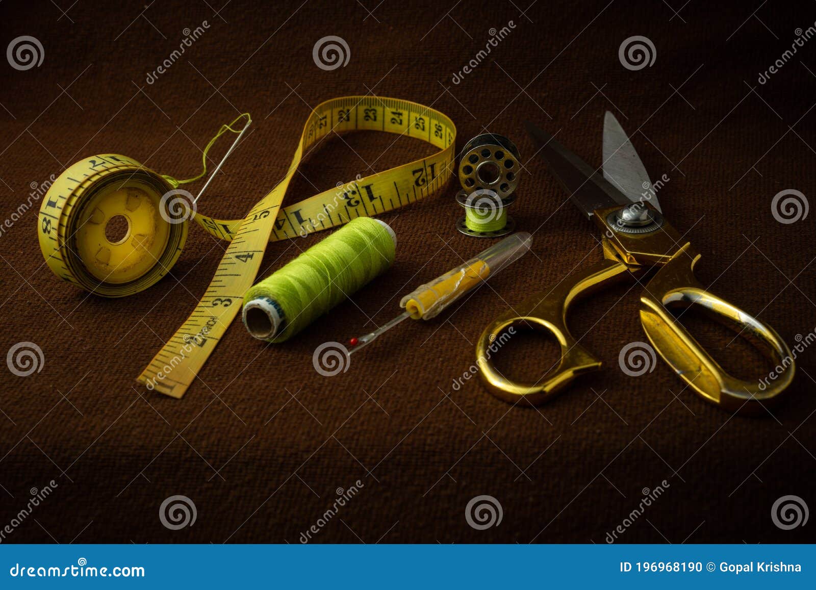 Tailoring Materials on a Brown Background Stock Photo - Image of ...