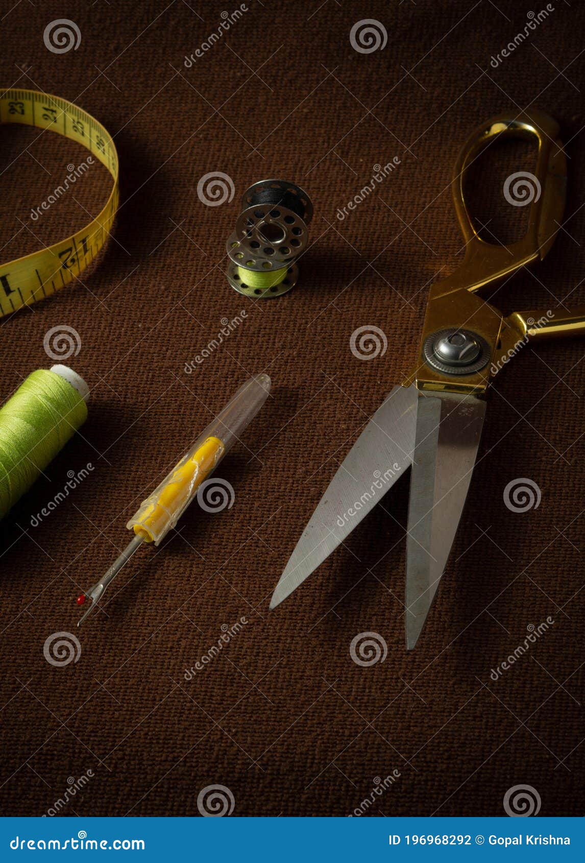 Tailoring Materials on a Brown Background Stock Photo - Image of ...