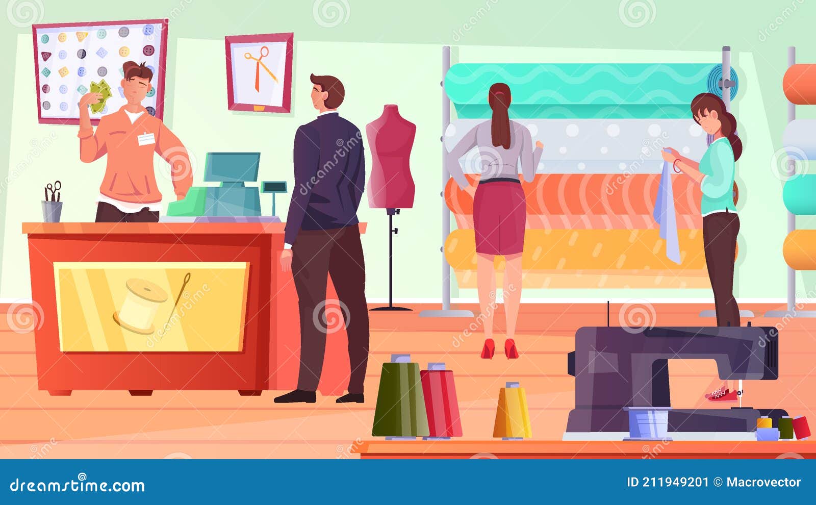 Tailoring Materials Flat Composition Stock Vector - Illustration of ...