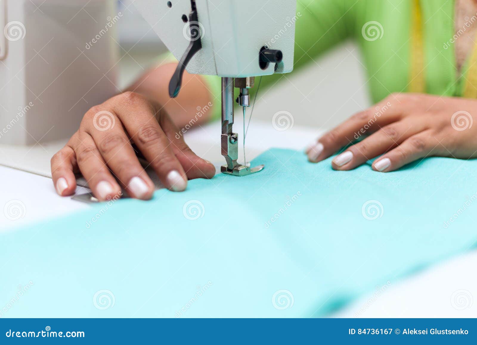 Tailoring Process - Women`s Hands Behind Her Sewing Machine Tailor ...