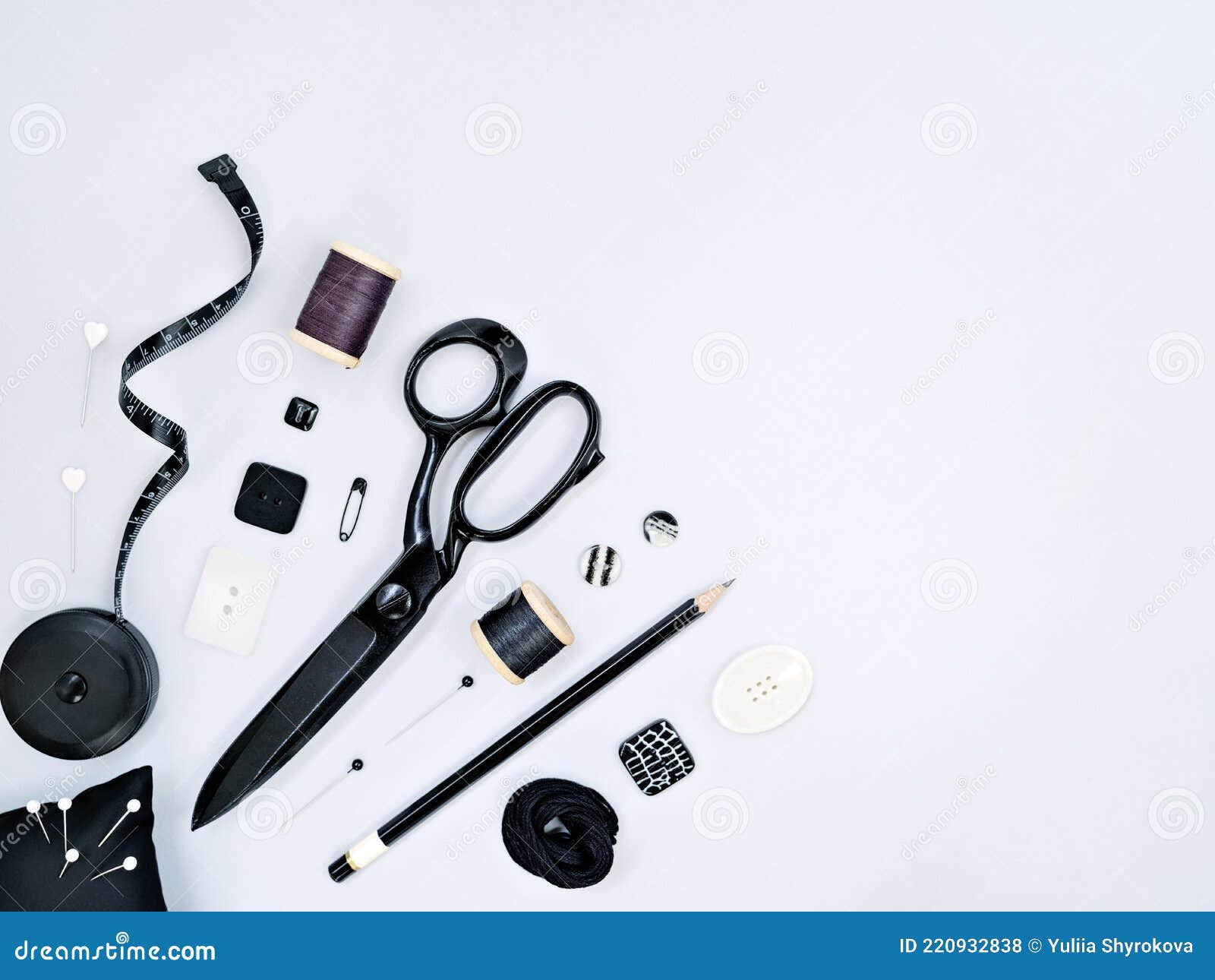 Tailoring and Sewing Tools Background in Black and White Scale Stock ...