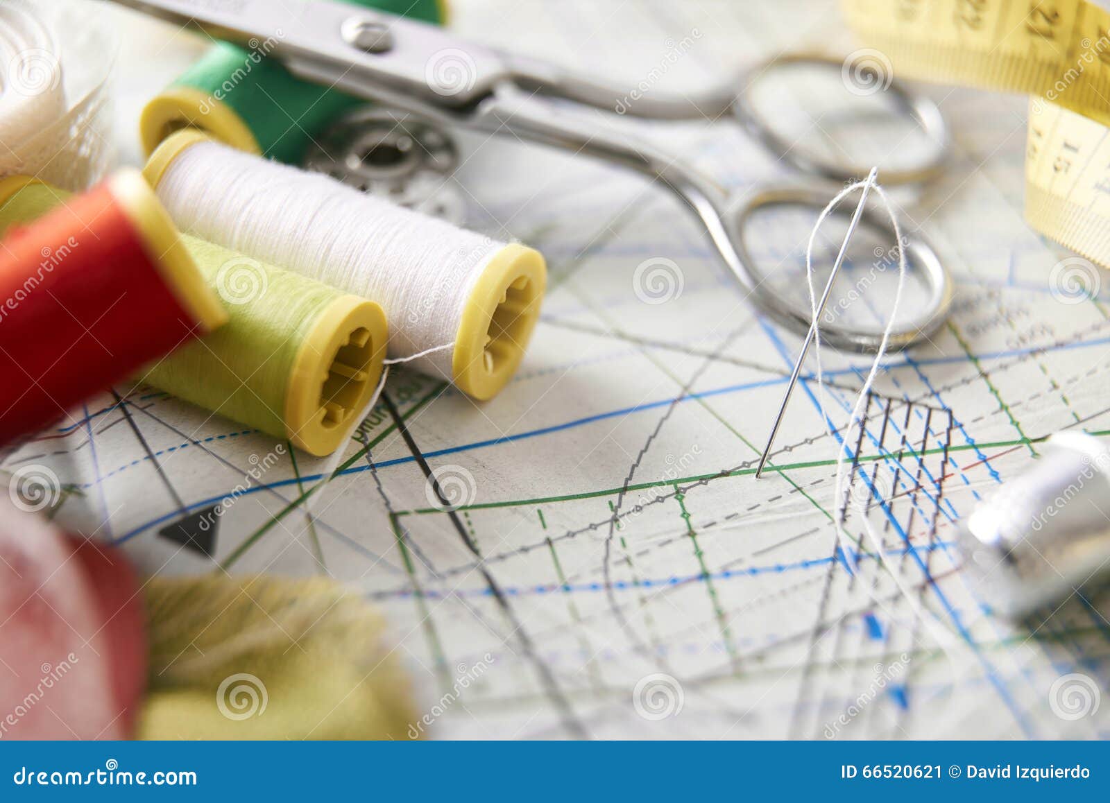Tailoring Tools on Clothing Pattern Elevated View Close Up Stock Image ...